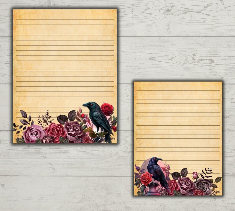 Black Raven Gothic Stationery, Printable Writing Paper (instant ...