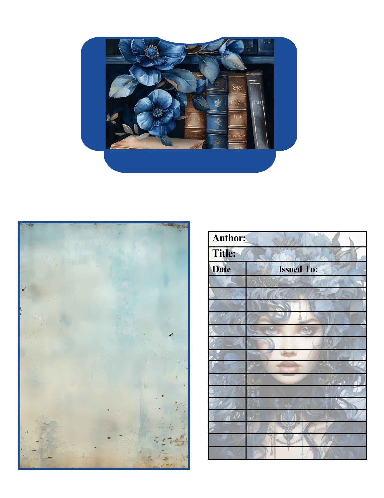 Blue Fantasy Library Pockets & Cards, Loaded Pocket Tags, Floral ...
