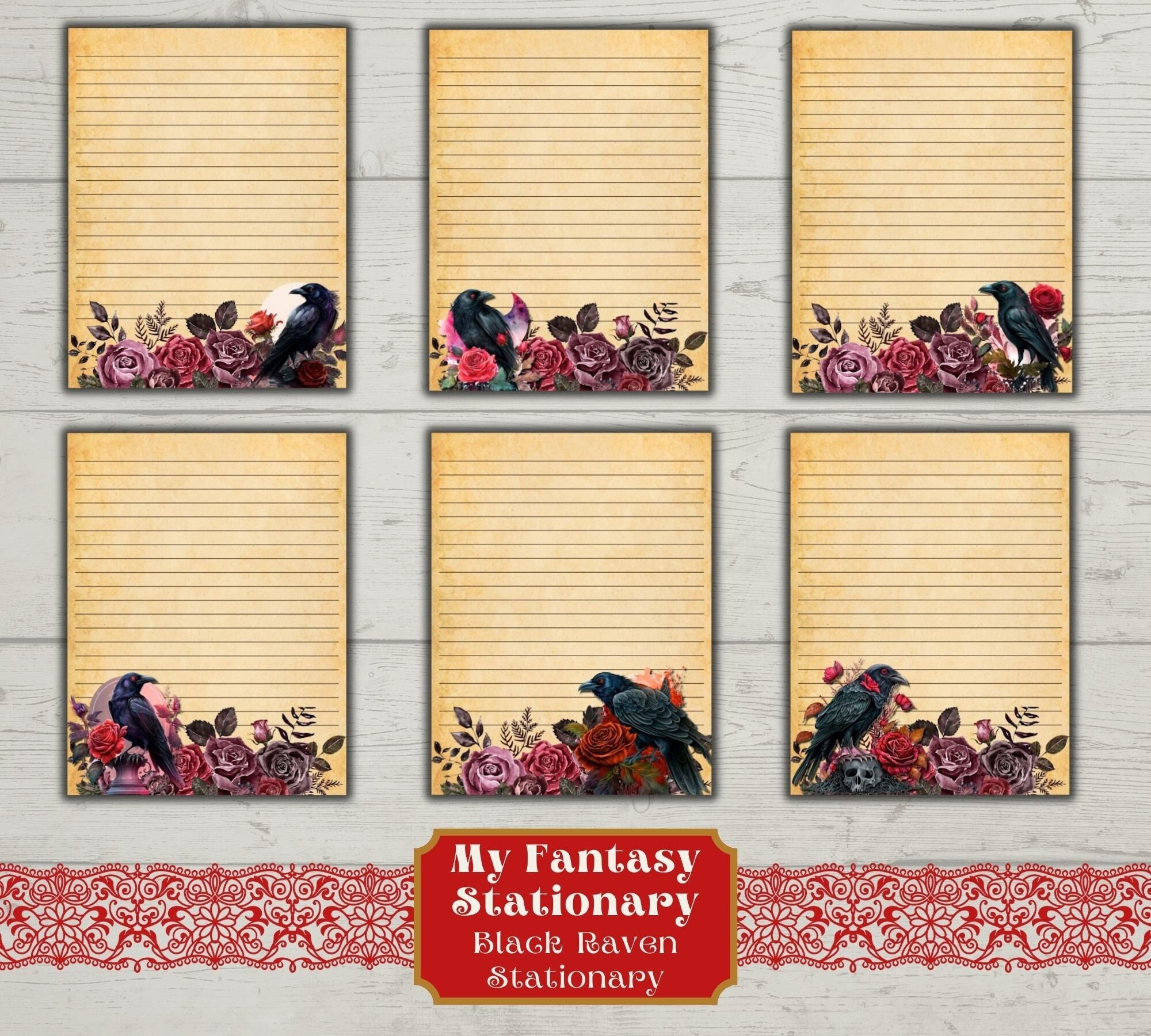 Black Raven Gothic Stationery, Printable Writing Paper (instant ...