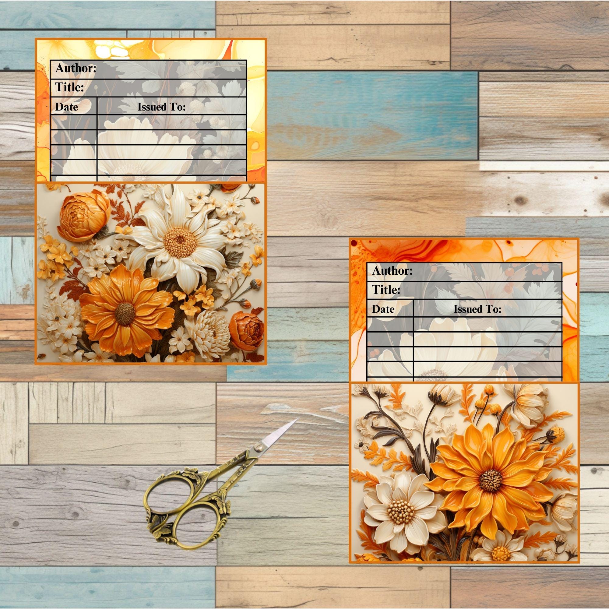 Fall Flowers Library Pocket & Cards, Loaded Pocket Tags, Vintage ...