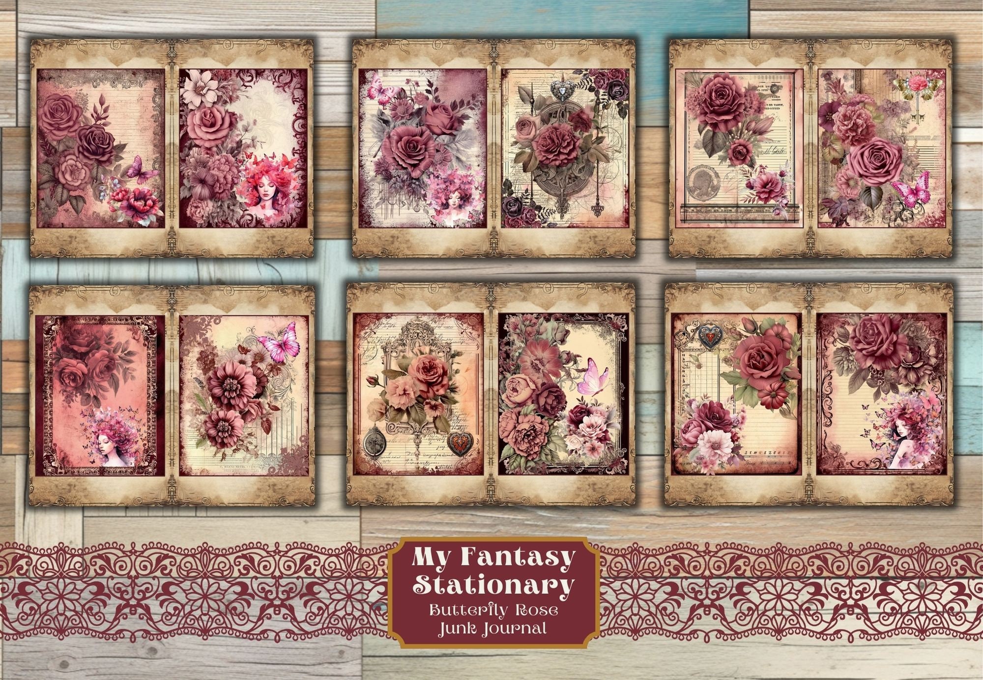 Butterfly Rose Junk Journal Digital Paper, Digital Journal Pages ...