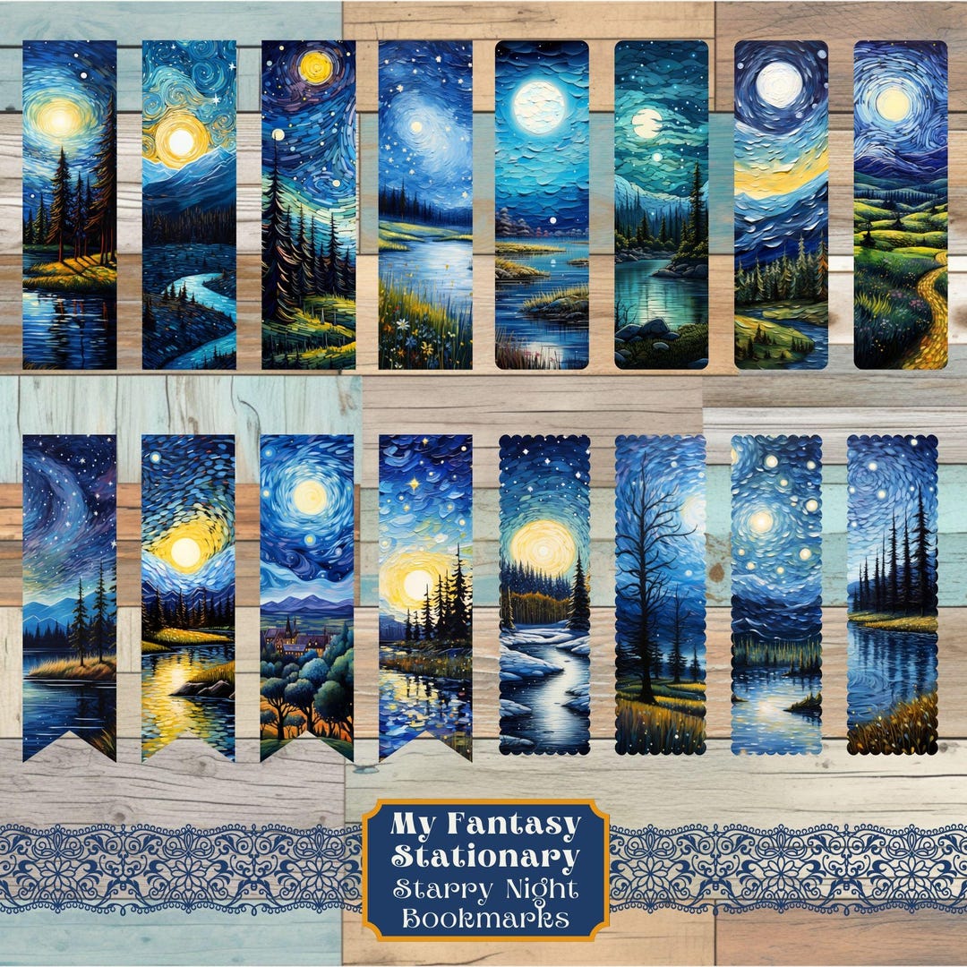 Starry Night Printable Bookmarks, Junk Journal Bookmarks, Book Lovers ...