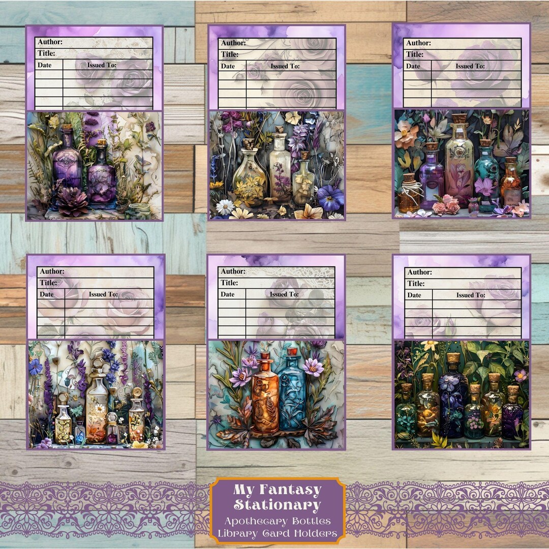 Apothecary Bottles Library Pockets & Cards, Loaded Pocket Tags, Vintage ...