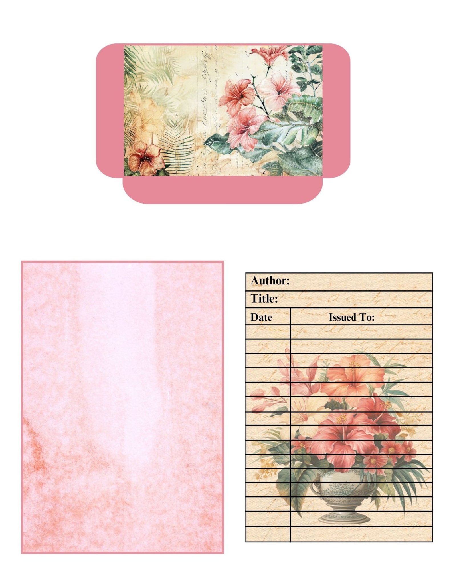 Tropical Floral Library Pocket Cards, Junk Journal Ephemera (digital ...