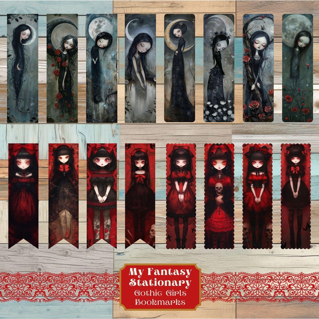 Gothic Girls Printable Bookmarks, Junk Journal Bookmarks, Book Lover ...