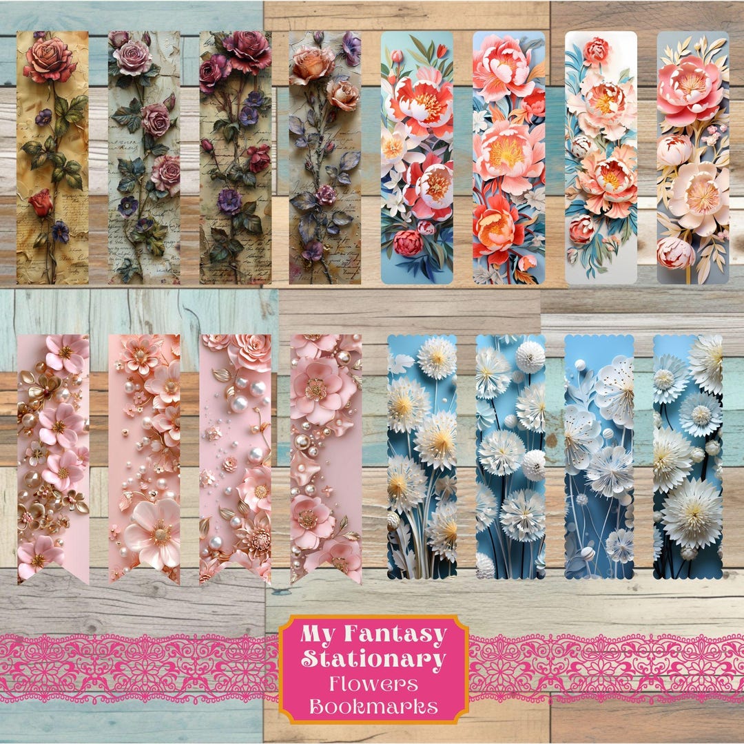 3d Flowers Printable Bookmarks, Junk Journal Bookmarks, Book Lover Gift ...