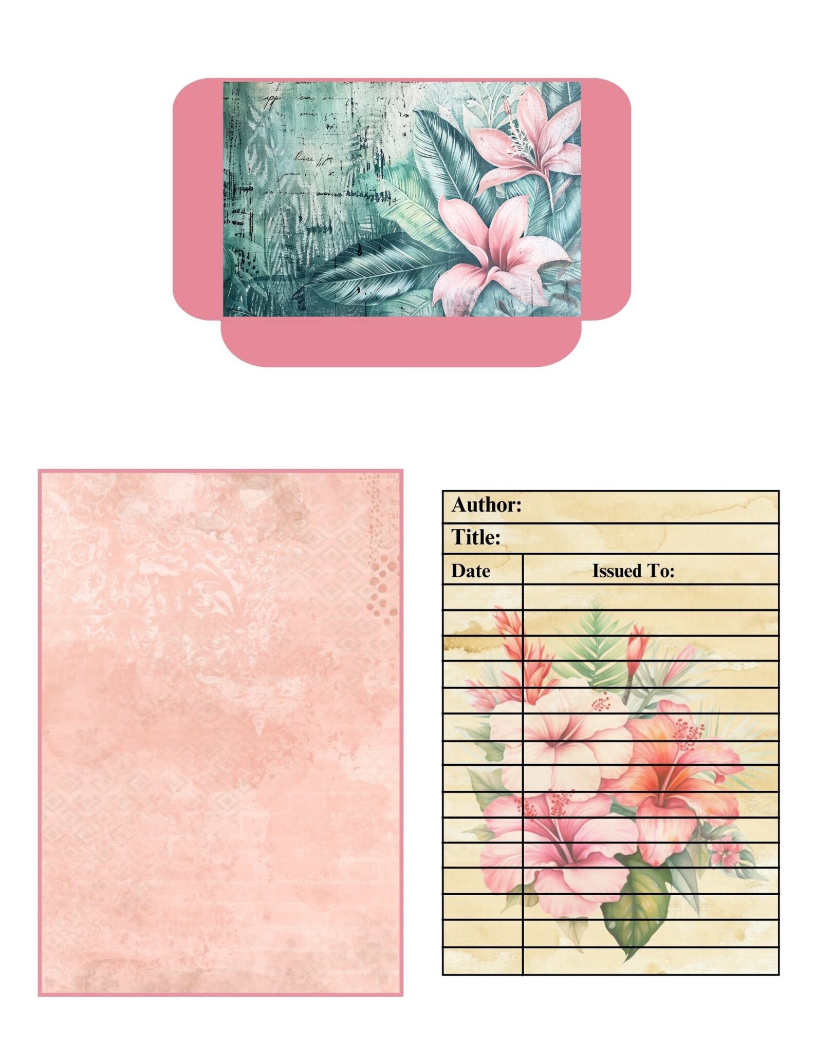 Tropical Flowers Library Pockets & Cards, Loaded Pocket Tags, Floral ...
