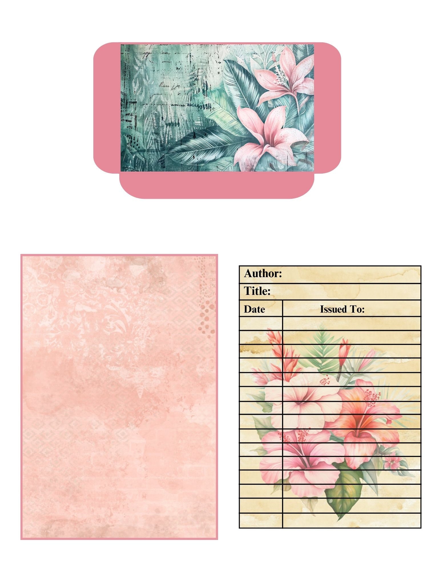 Tropical Flowers Library Pockets & Cards, Loaded Pocket Tags, Floral ...