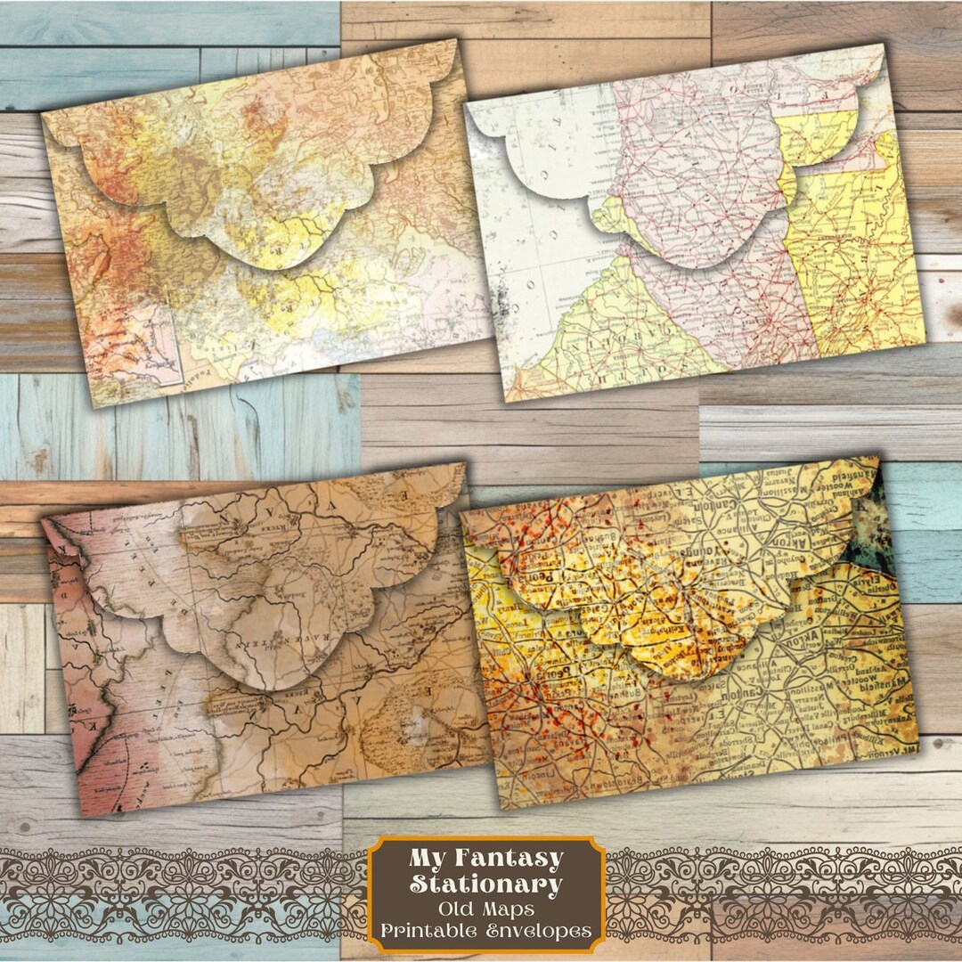 Vintage Maps Printable Envelopes, Digital Download, Vintage Envelopes ...