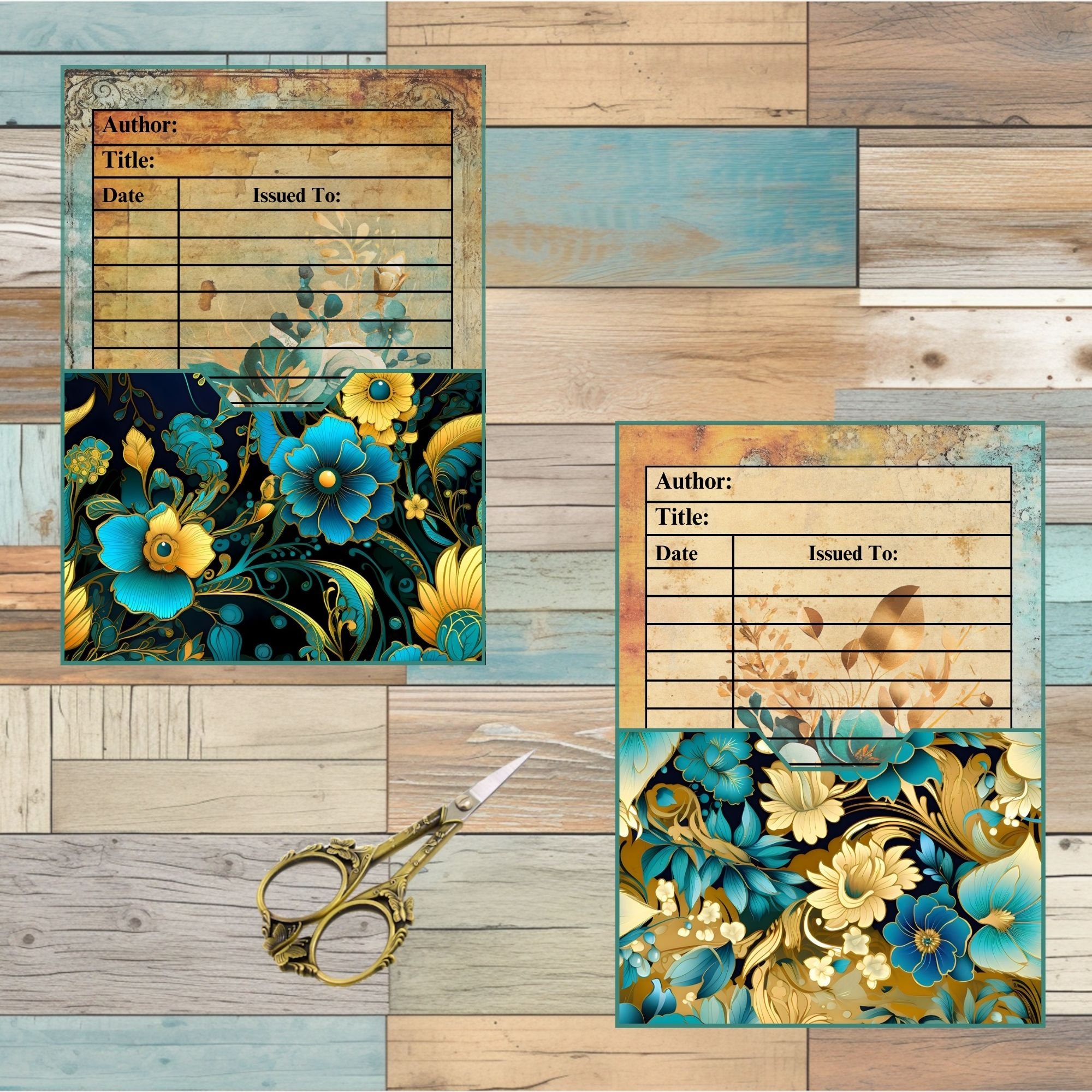 Peacock Flower Library Pockets & Cards, Loaded Pocket Tag, Floral ...