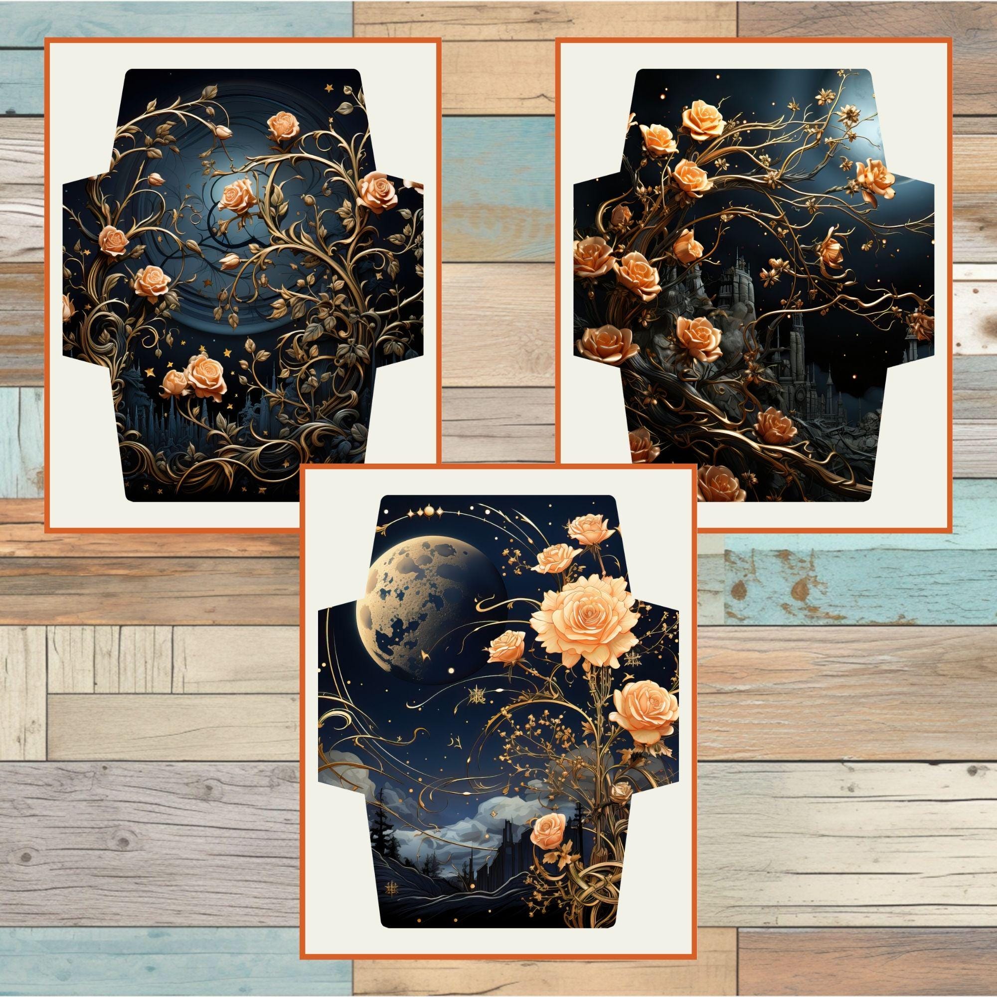 Celestial Roses Printable Envelopes, Junk Journal Embellishments ...
