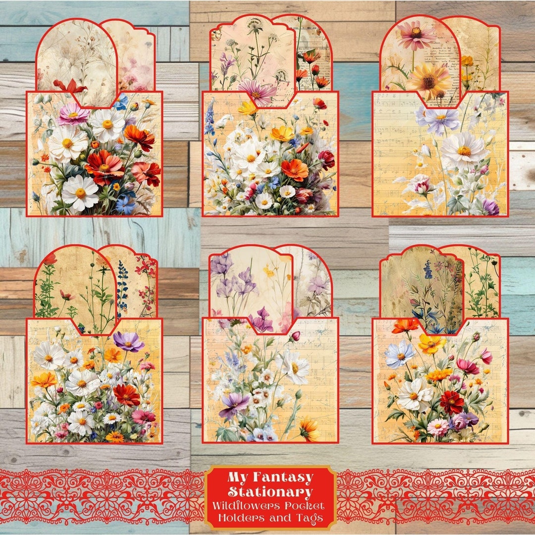 Wildflowers Printable Pockets and Tags, Junk Journal Ephemera, Loaded ...