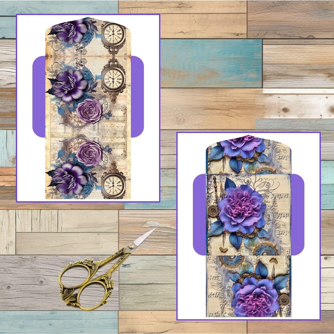 Purple Flowers Printable Envelopes, Junk Journal Stationery (PDF) - Etsy
