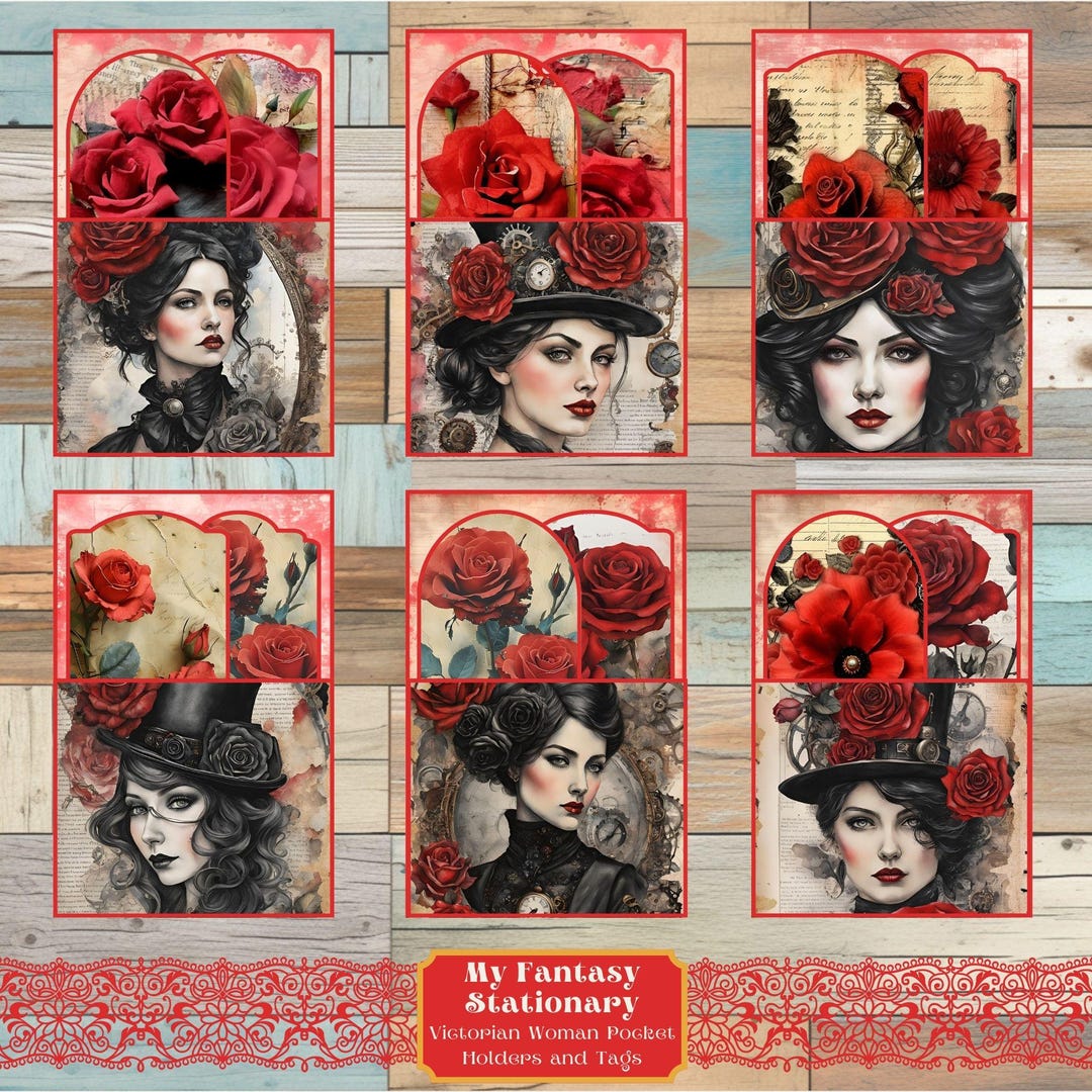 Victorian Women Printable Pockets and Tags, Loaded Pocket Tags, Junk ...