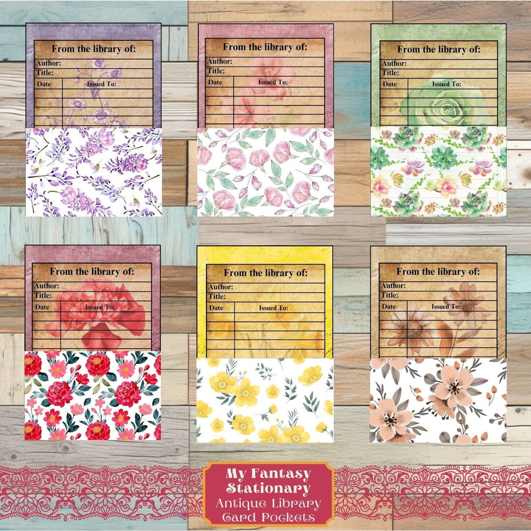 Vintage Library Card Pockets, Floral Ephemera (digital Download) - Etsy