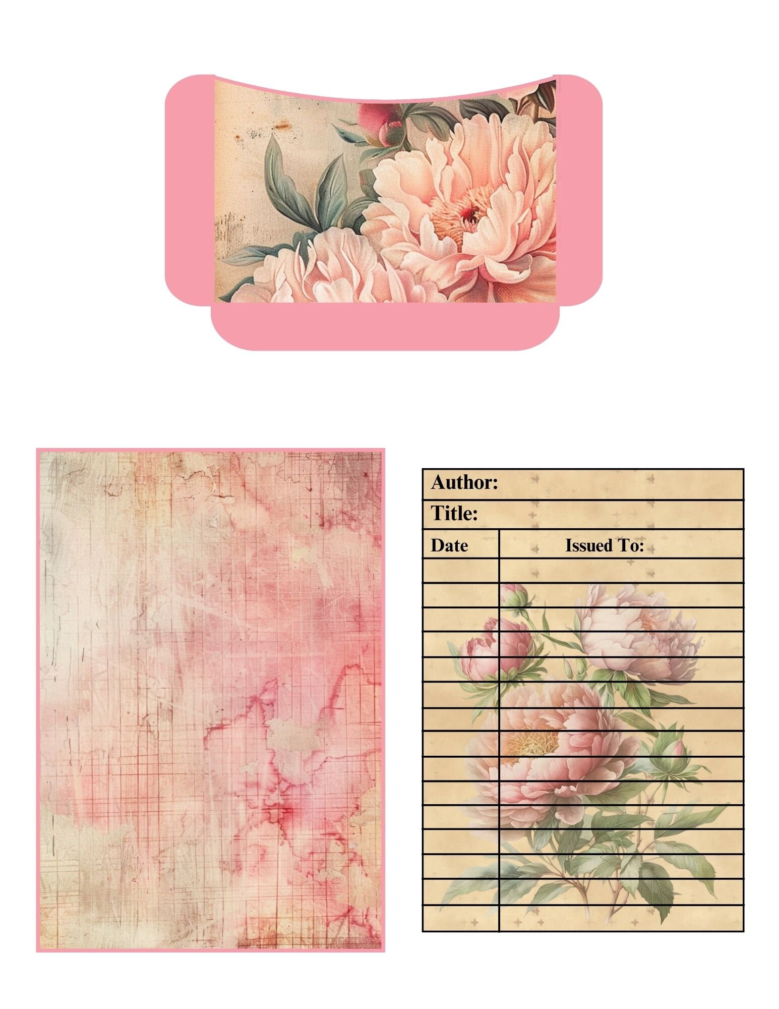 Pink Peonies Library Pocket Cards, Vintage Ephemera (digital Download ...