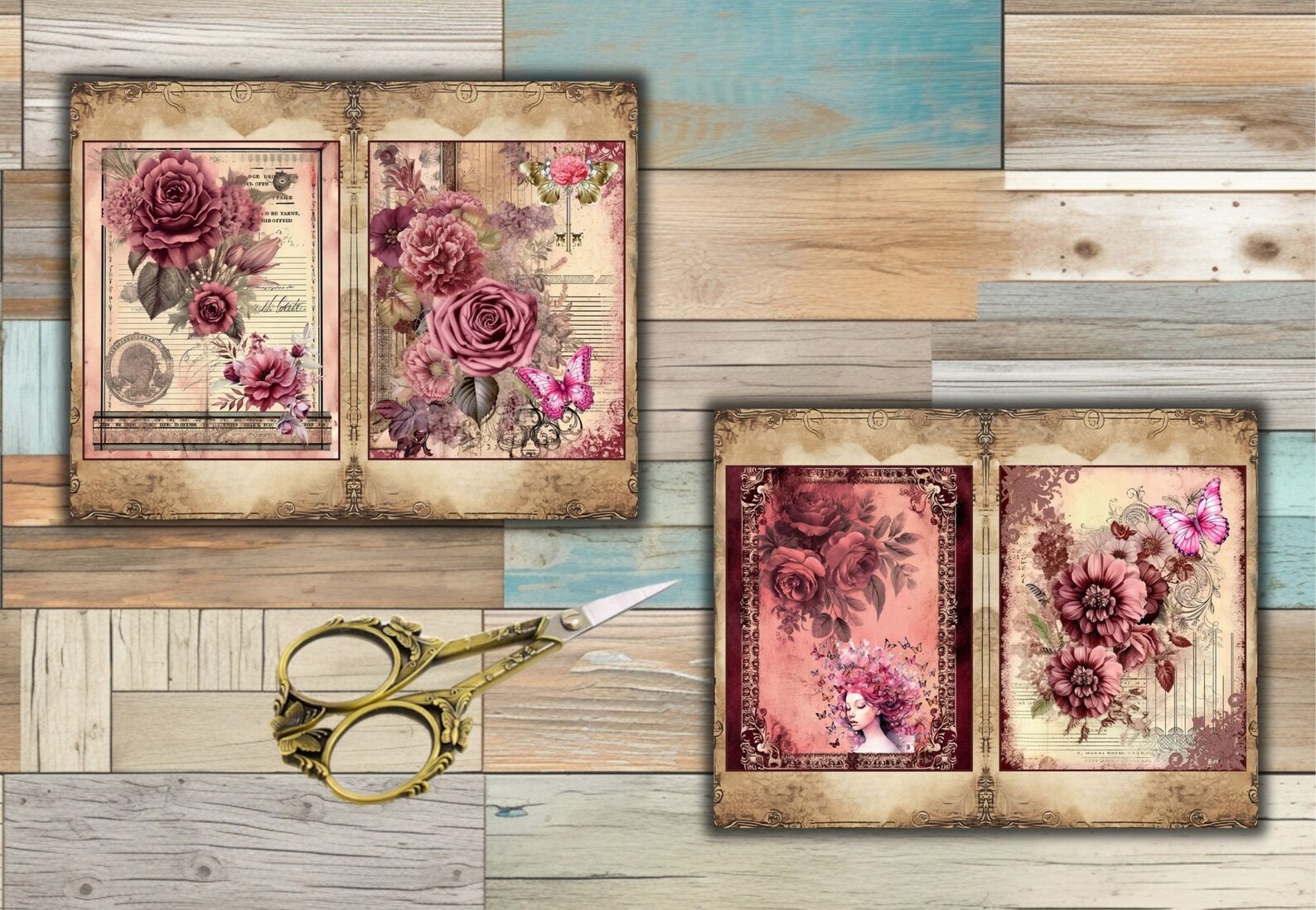 Butterfly Rose Junk Journal Digital Paper, Digital Journal Pages ...