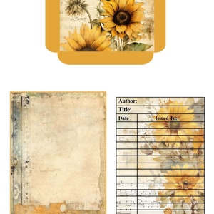 Sunflower Library Pockets & Cards, Loaded Pocket Tags, Floral Ephemera ...