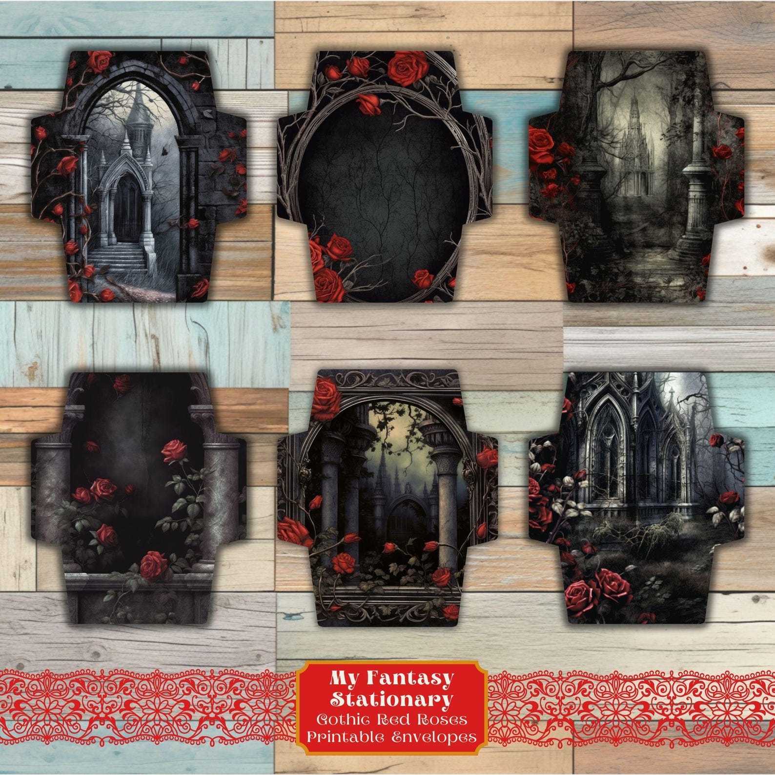 Gothic Red Roses Printable Envelopes, Digital Printable Junk Journals ...