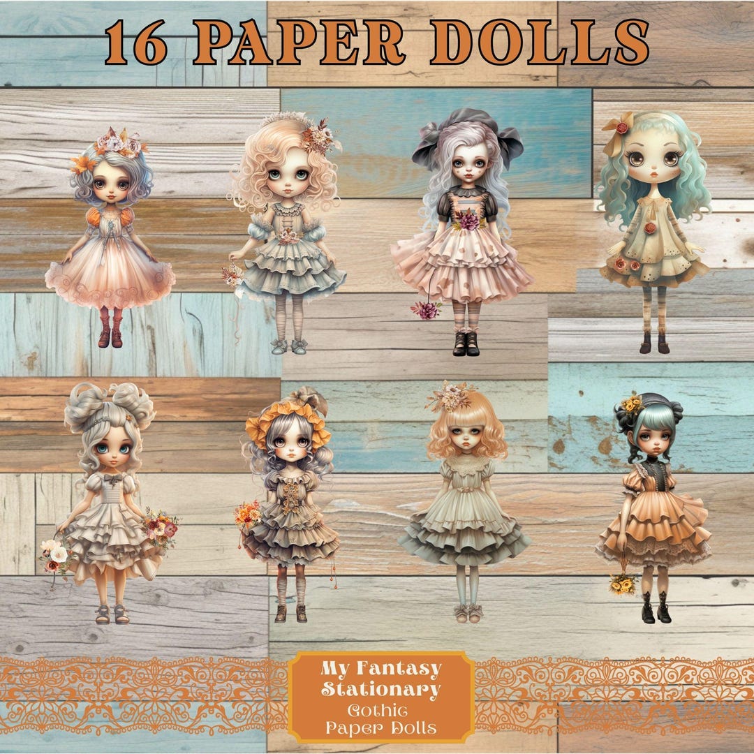 Gothic Paper Dolls, 16 Printable Cutouts, Junk Journal Ephemera (PDF ...
