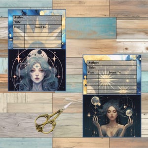 Celestial Women Library Pocket & Cards, Loaded Pocket Tags, Vintage ...