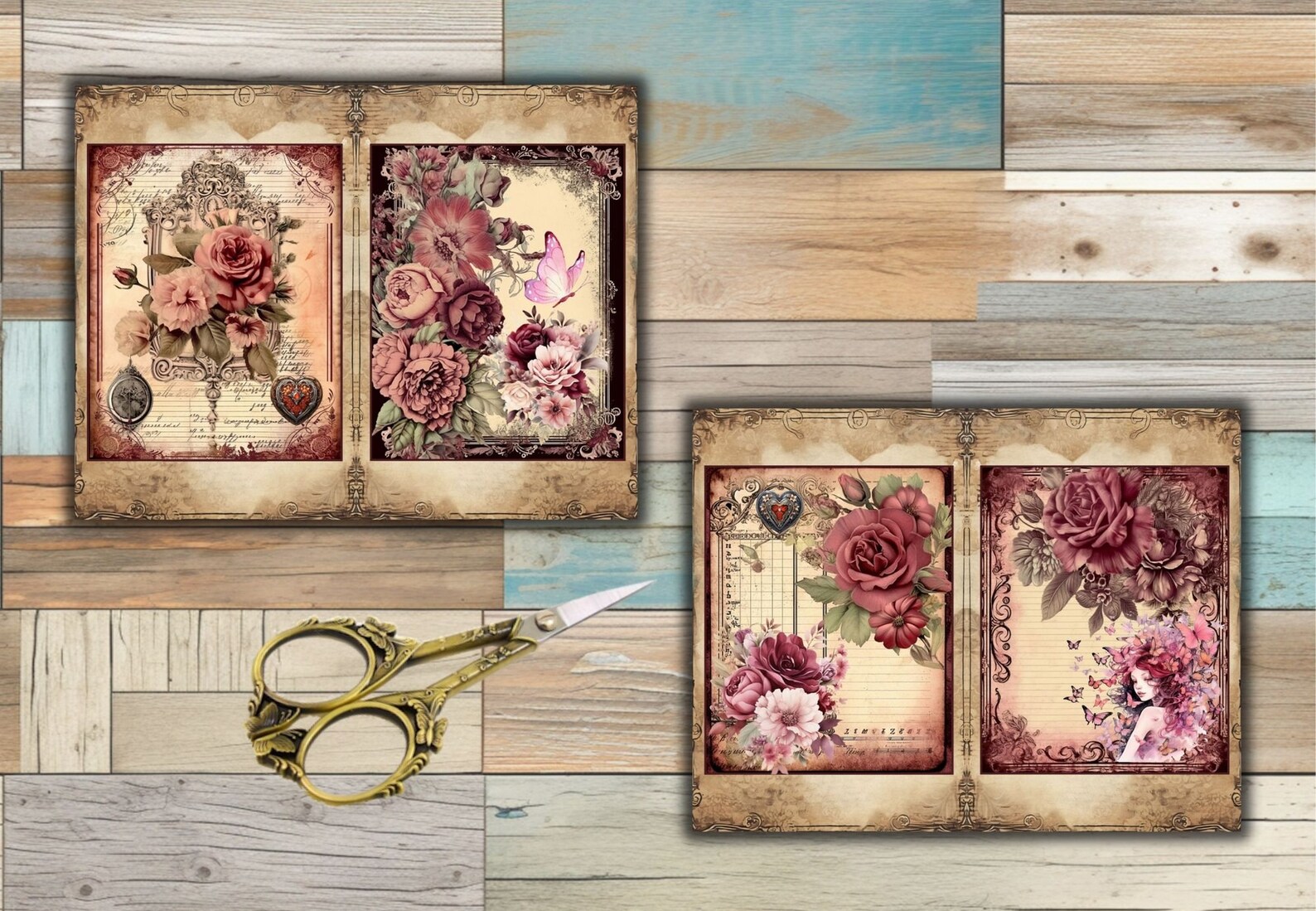 Butterfly Rose Junk Journal Digital Paper, Digital Journal Pages ...