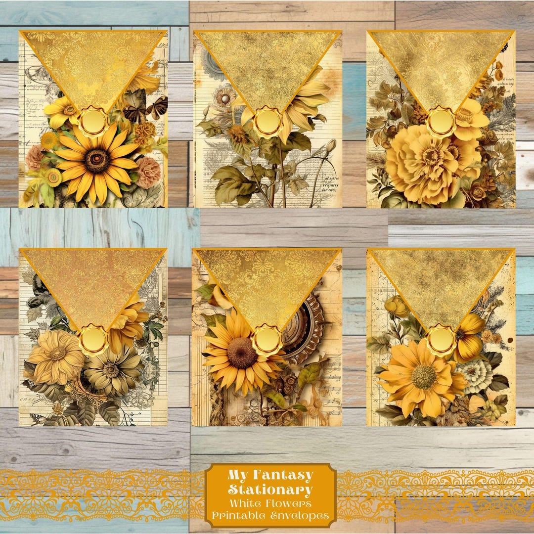 Yellow Flowers Printable Envelopes, Printable Junk Journal, Mail and ...