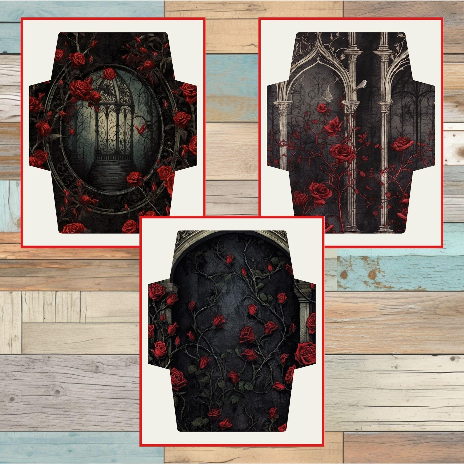 Gothic Red Roses Printable Envelopes, Junk Journal Embellishment ...