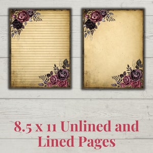 Red Rose Gothic Stationery, Vintage Lined Journal Pages (PDF Pattern ...