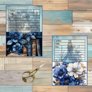 Blue Fantasy Library Pockets & Cards, Loaded Pocket Tags, Floral ...