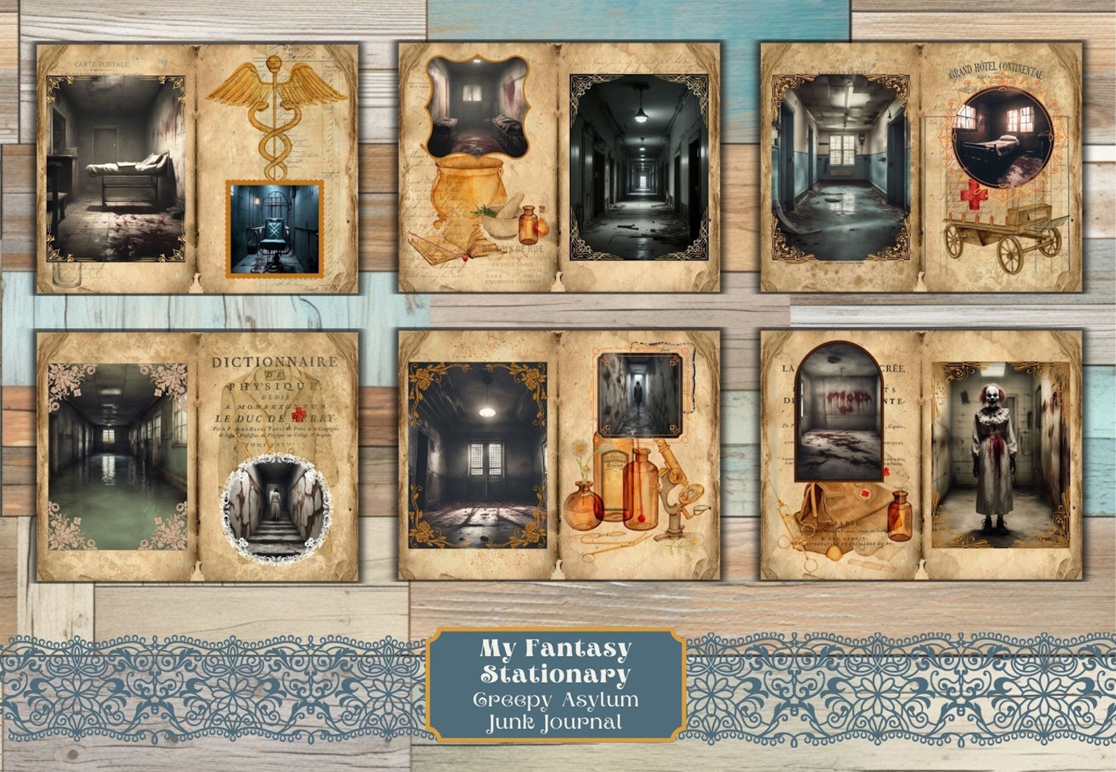 Haunted Asylum Junk Journal Digital Paper, 6 Digital Journal Pages ...