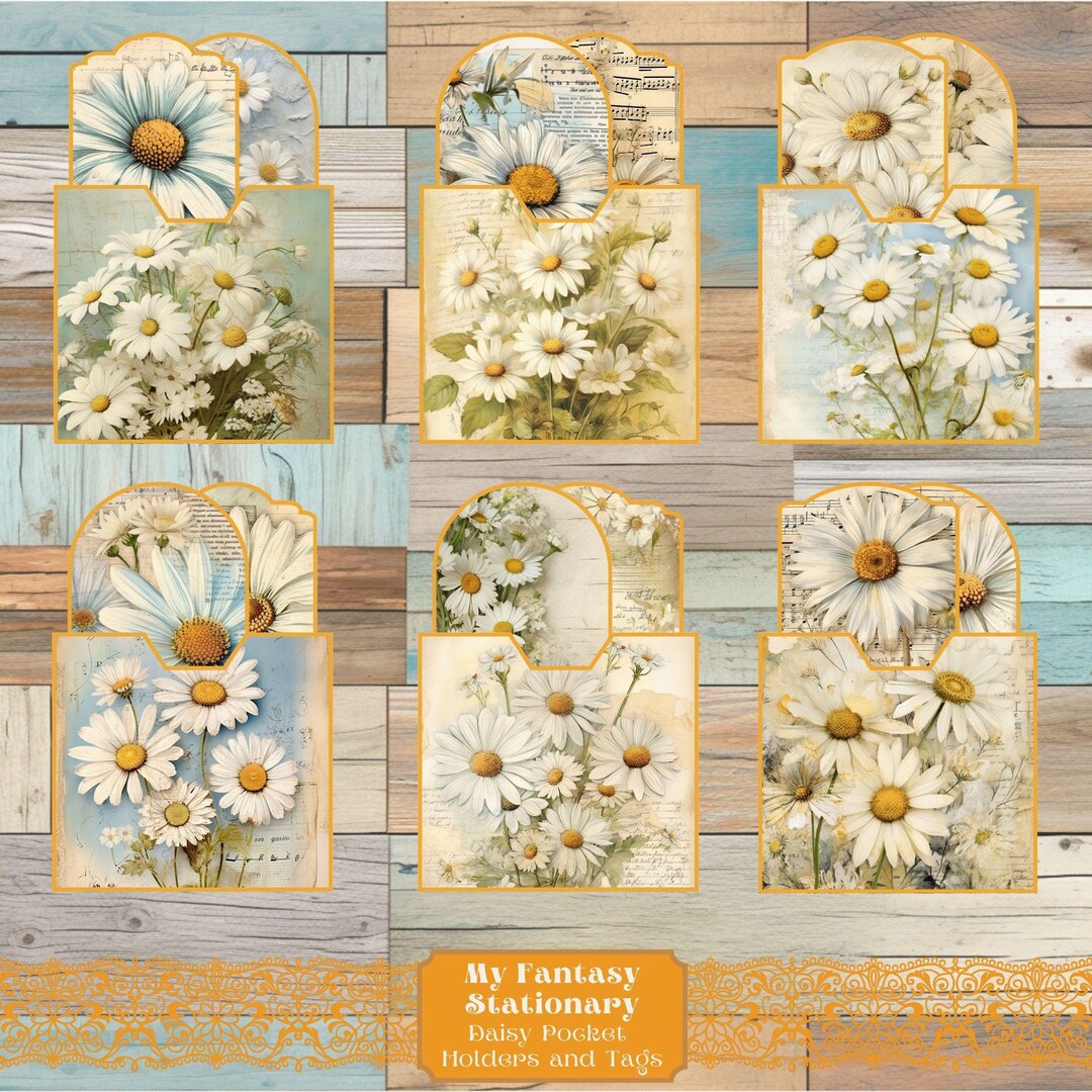 Daisy Printable Pockets and Tags, Junk Journal Ephemera, Loaded Pocket ...