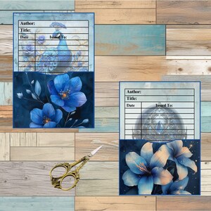 Blue Fantasy Library Pockets & Cards, Loaded Pocket Tags, Floral ...