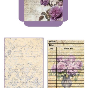 Purple Roses Library Pockets & Cards, Loaded Pocket Tags, Floral ...