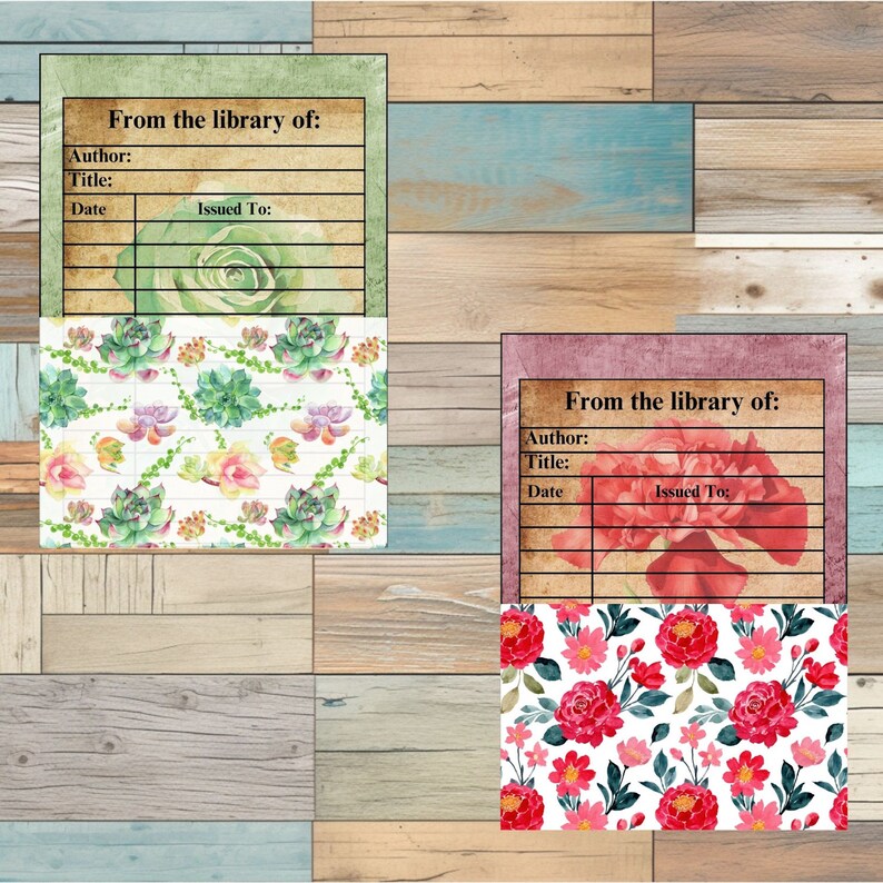 Vintage Library Card Pockets, Floral Ephemera (digital Download) - Etsy