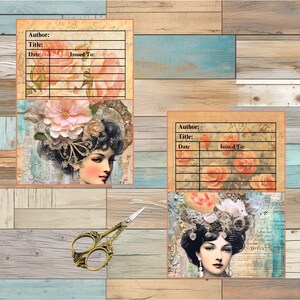 Peach Rose Women Library Pockets & Cards, Loaded Pocket Tags, Floral ...