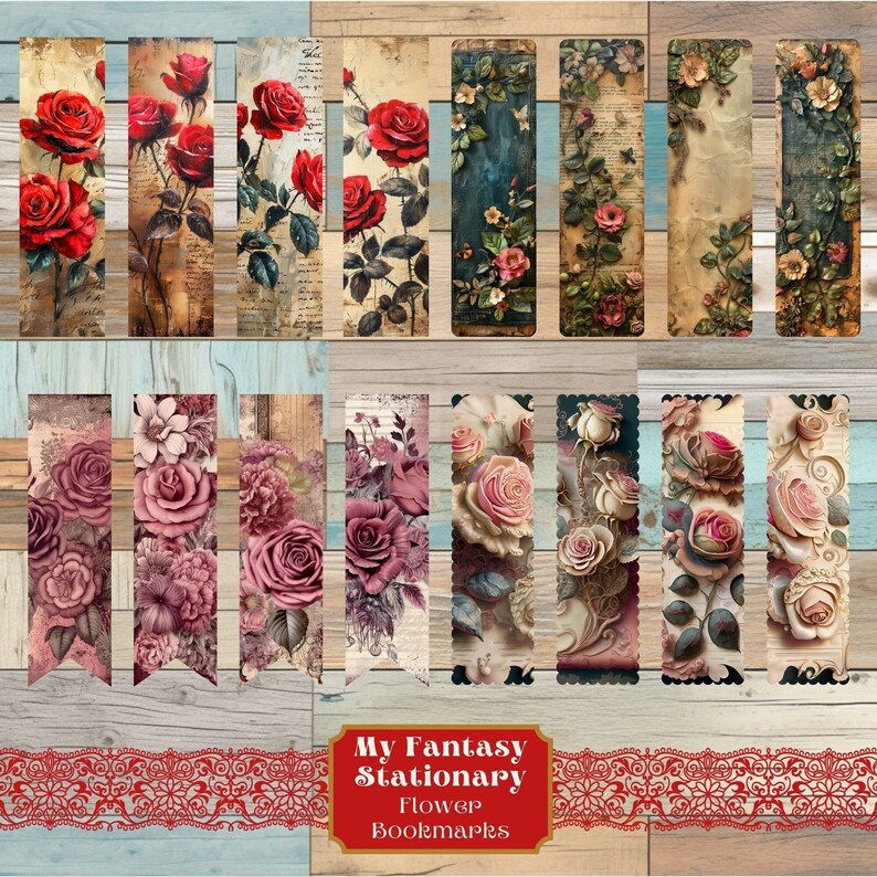Floral Printable Bookmarks, Junk Journal Bookmarks, Book Lover Gift ...