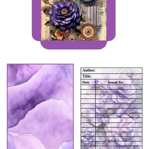 Purple Flowers Library Pocket Cards, Floral Ephemera (digital Download ...