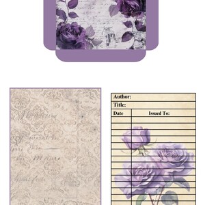 Purple Roses Library Pockets & Cards, Loaded Pocket Tags, Floral ...