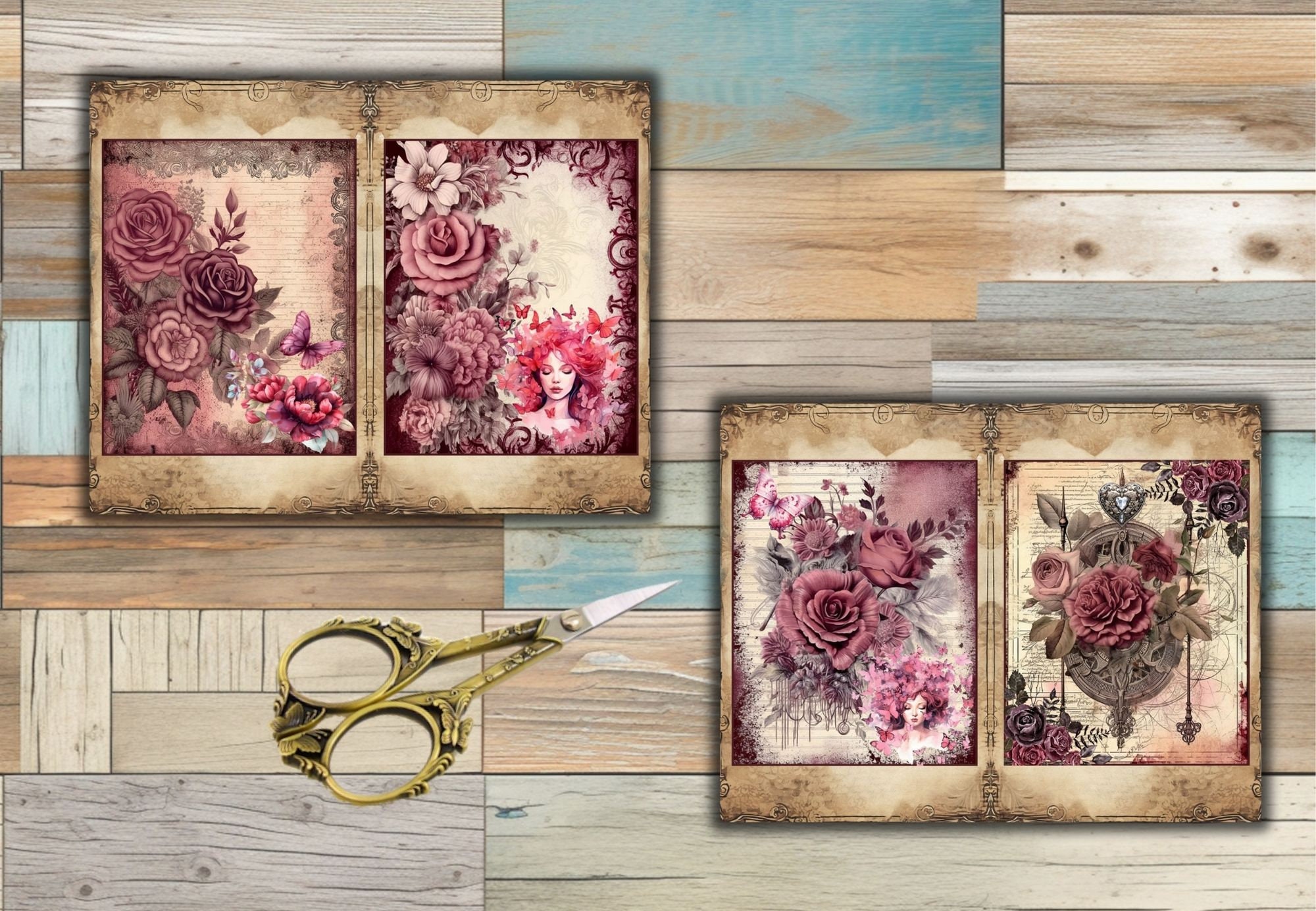 Butterfly Rose Junk Journal Digital Paper, Digital Journal Pages ...