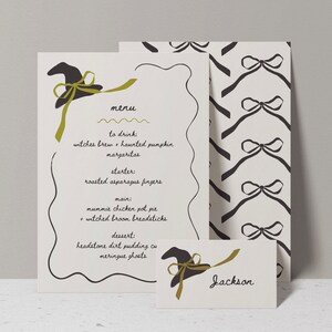 Witches Hat With Bow Menu Template Bundle, Editable Dinner Party Menu ...