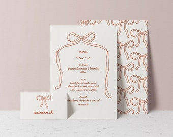 Bow Ribbon Menu & Placecard Template, DIY Bow Brunch Menu, Wedding Menu ...