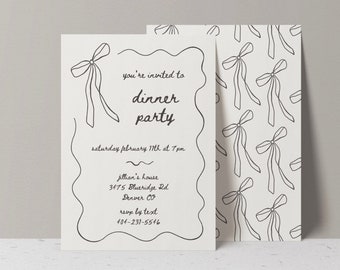 Hand-drawn Bow Ribbon Invite Template, DIY Birthday Party Brunch ...