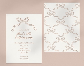 Hand-drawn Bow Ribbon Invite Template, DIY Birthday Party Brunch ...