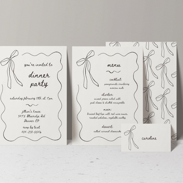 Bow Ribbon Invite Template, DIY Birthday Party Brunch Invitation ...