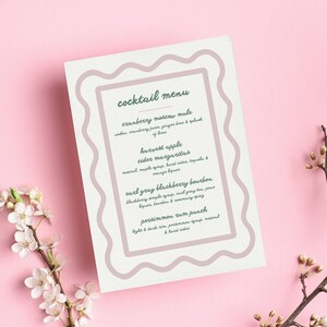 Bar + Drinks Menu, Simple Wave Border Menu, Printable Reception Menu ...