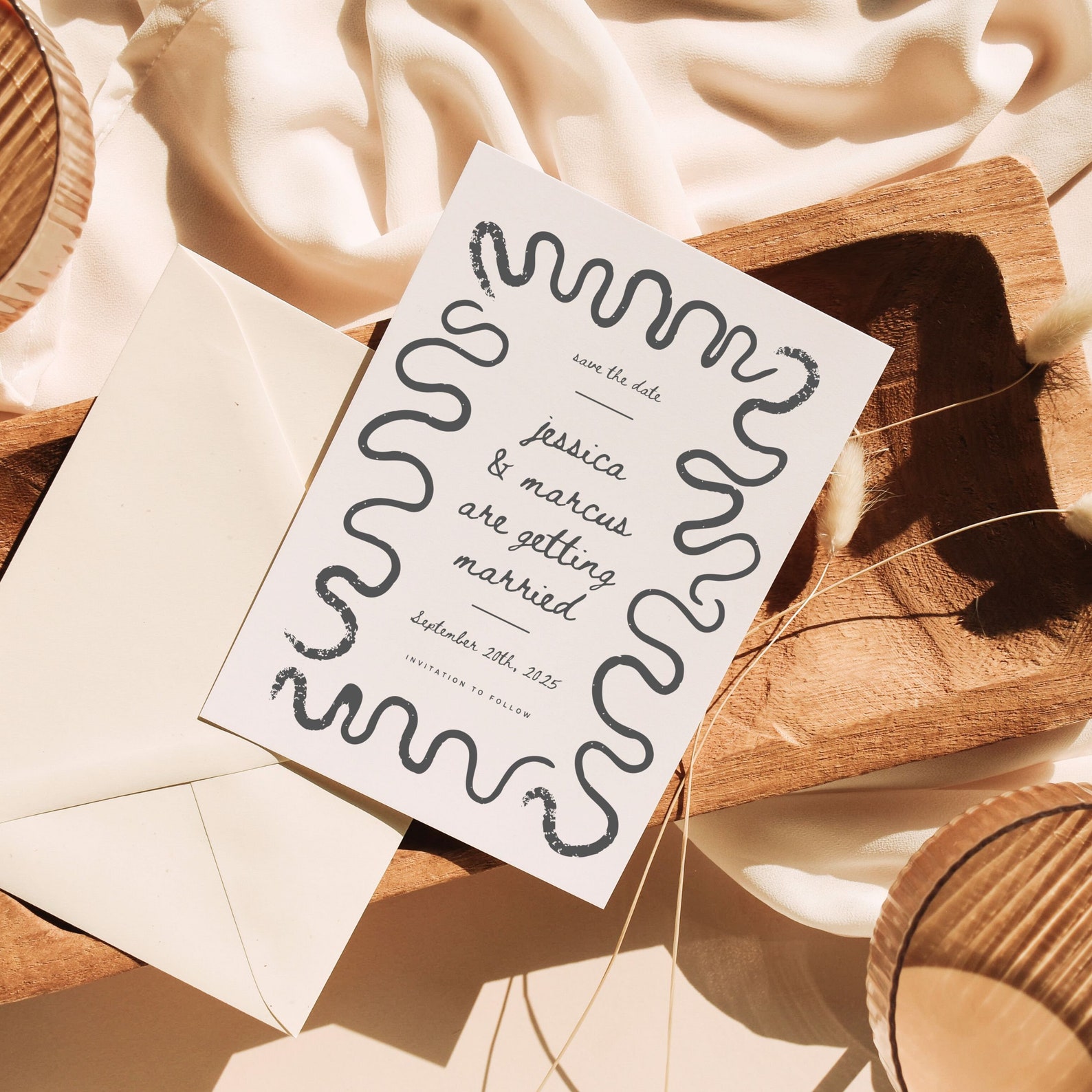 SAVE the DATE Wonky Waves Black and White, Hand Drawn Wavy Border ...