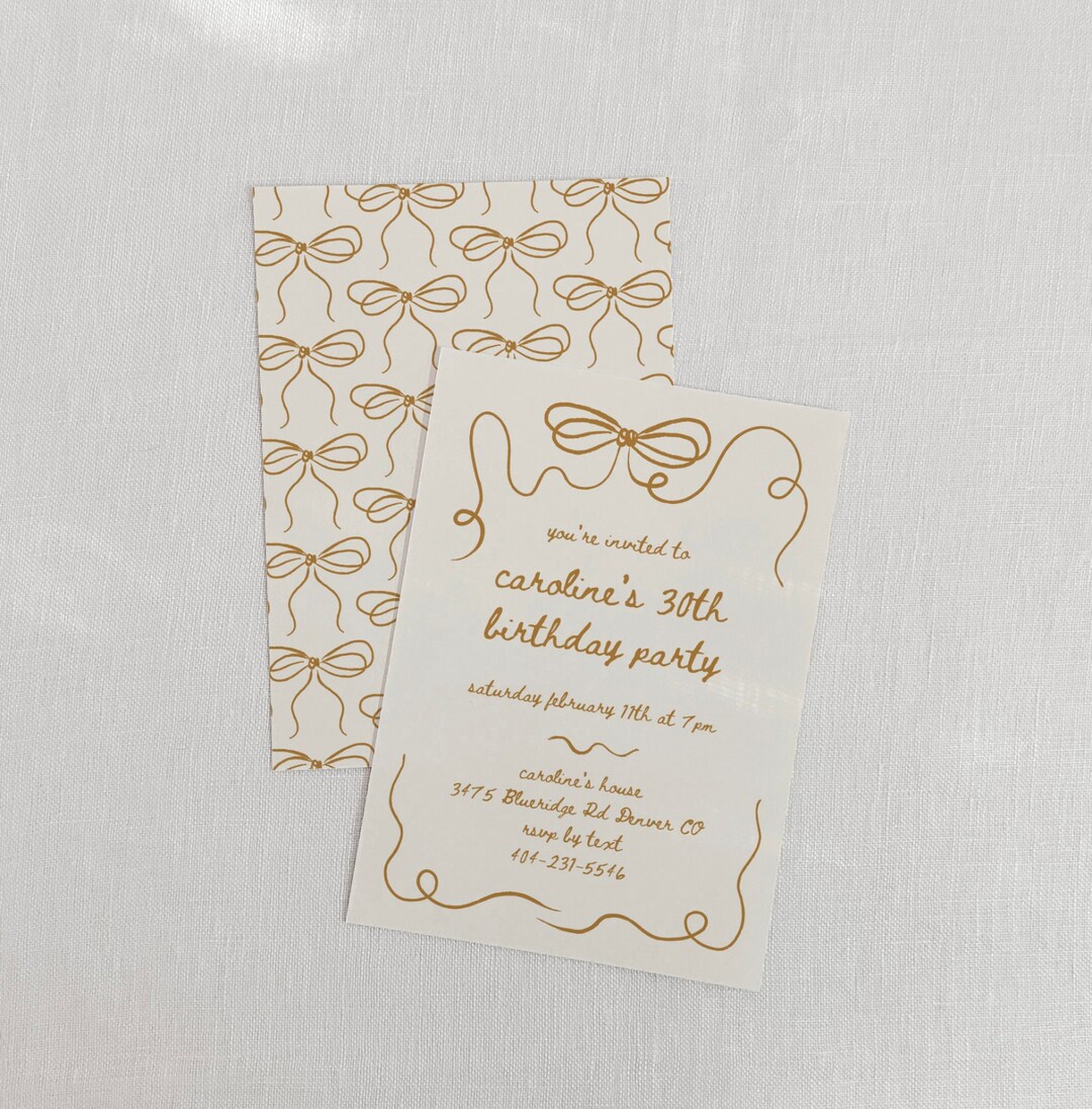 Hand-drawn Bow Ribbon Invite Template, DIY Birthday Party Brunch ...