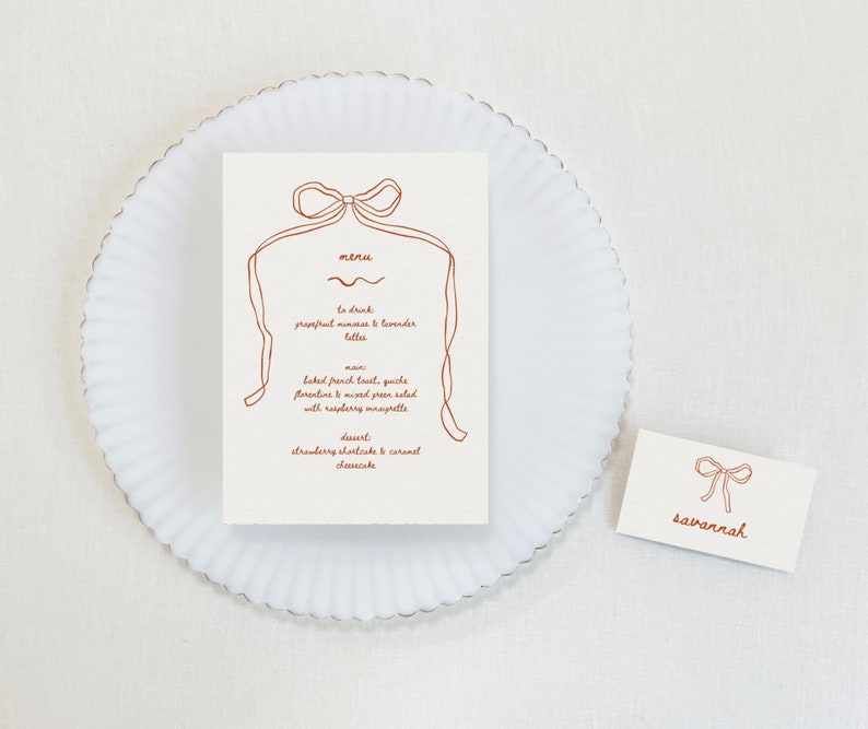 Galentine's Ribbon Bow Menu & Placecard Template, DIY Printable Brunch ...