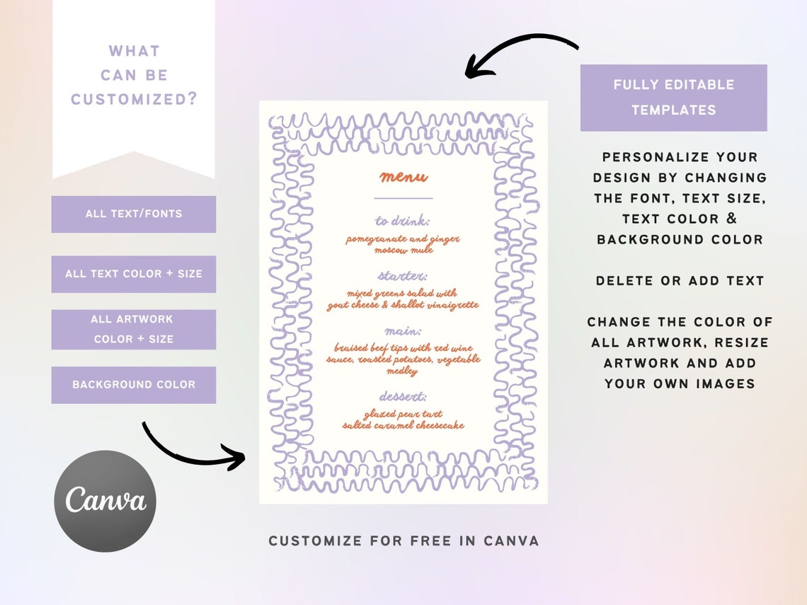 Hand Drawn Mini Wavy Border Dinner Party Menu Rehearsal - Etsy